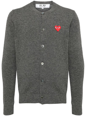 Comme des Garçons Play | Round-Neck Cardigan Red Heart in Grey